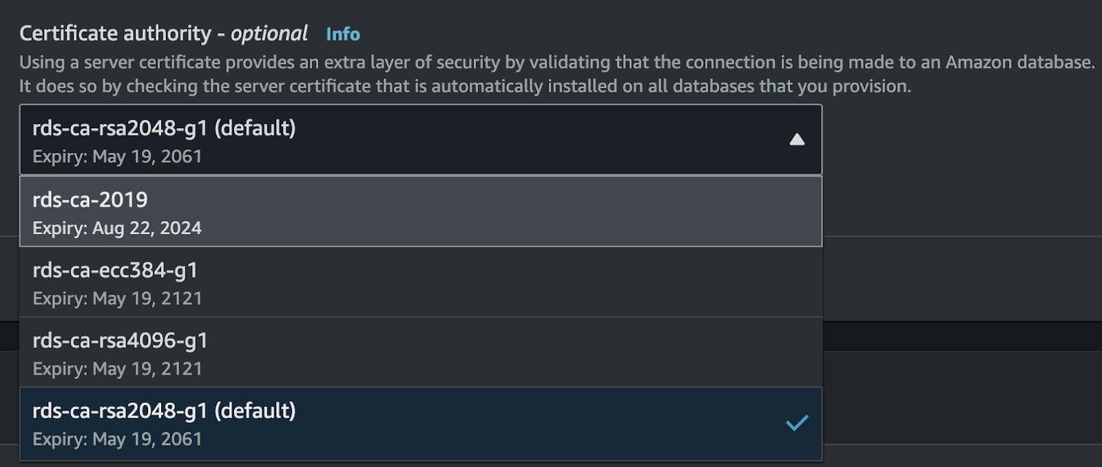 Checking for AWS RDS Instances Using Expiring CA Certificates Checking for AWS RDS Instances Using Expiring CA Certificates